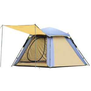 wind tour 2-3 persons instant automatic family camping tent quick set up tent for beach, traveling, hiking, mountaineering, outdoor activities (blue+yellow)