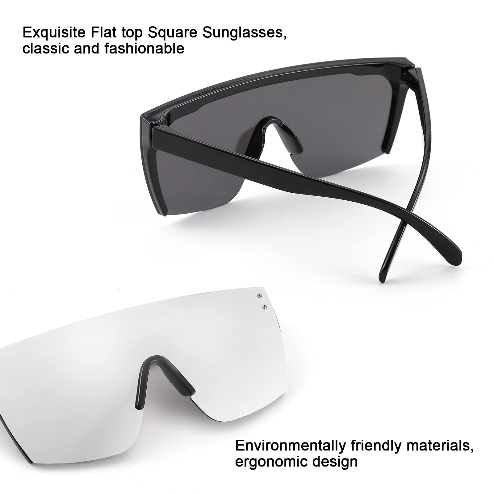 FEISEDY Mirrored Oversized Rimless Sunglasses for Women Men 2021 Flat Top Shield Wrap Square UV400 B2761