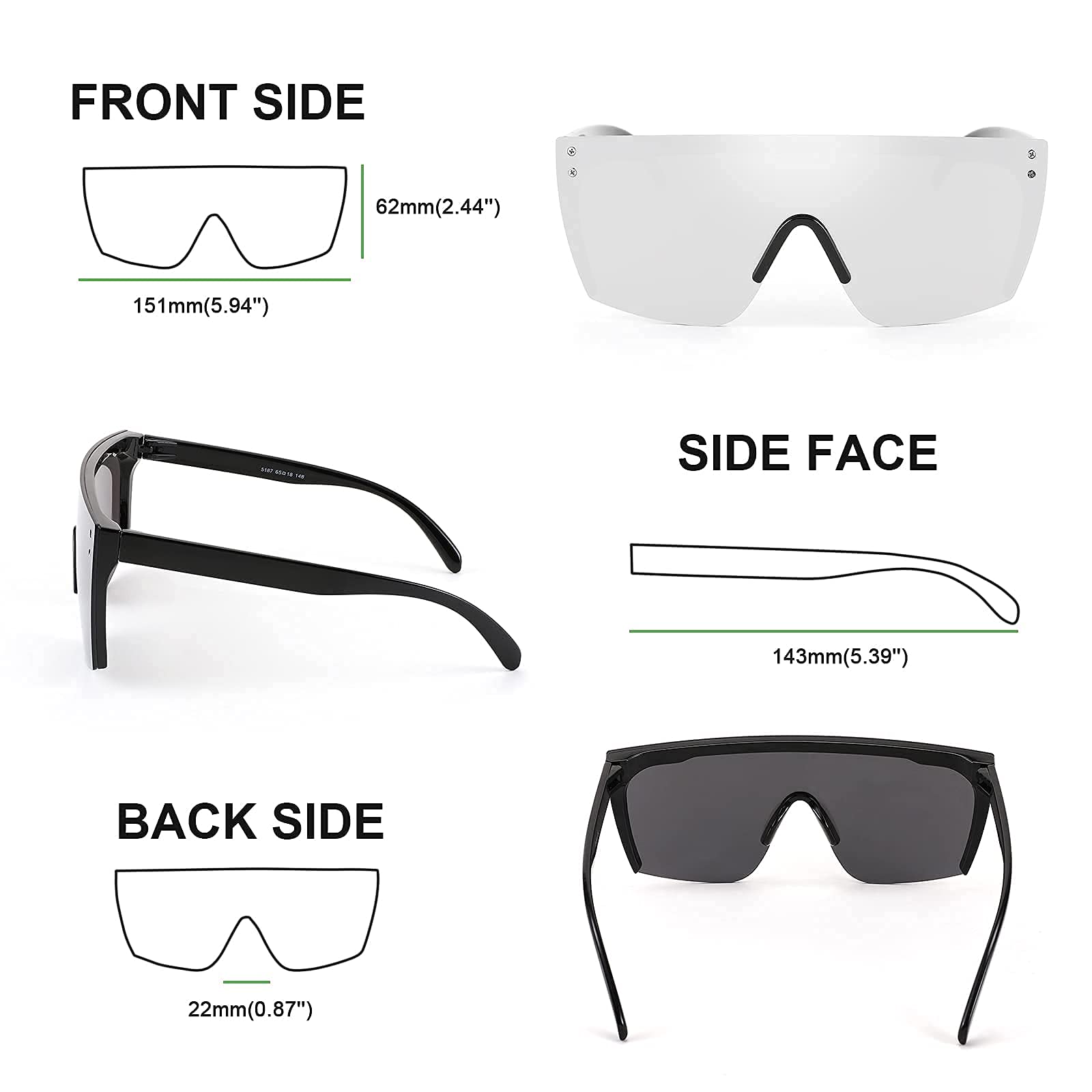 FEISEDY Mirrored Oversized Rimless Sunglasses for Women Men 2021 Flat Top Shield Wrap Square UV400 B2761