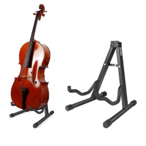 pugdodo cello stand adjustable, folding cello support stand, a-frame folding cello holder compatible for violin 1/8-4/4 cellos guitars electric bass electric guitar stand acoustic, black (black)