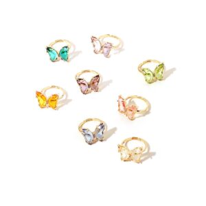 8pcs colorful vintage bohemian acrylic butterfly knuckle rings set for women lovely open adjustable cuff circle finger thumb animal ring retro boho insect jewelry-a 8pcs