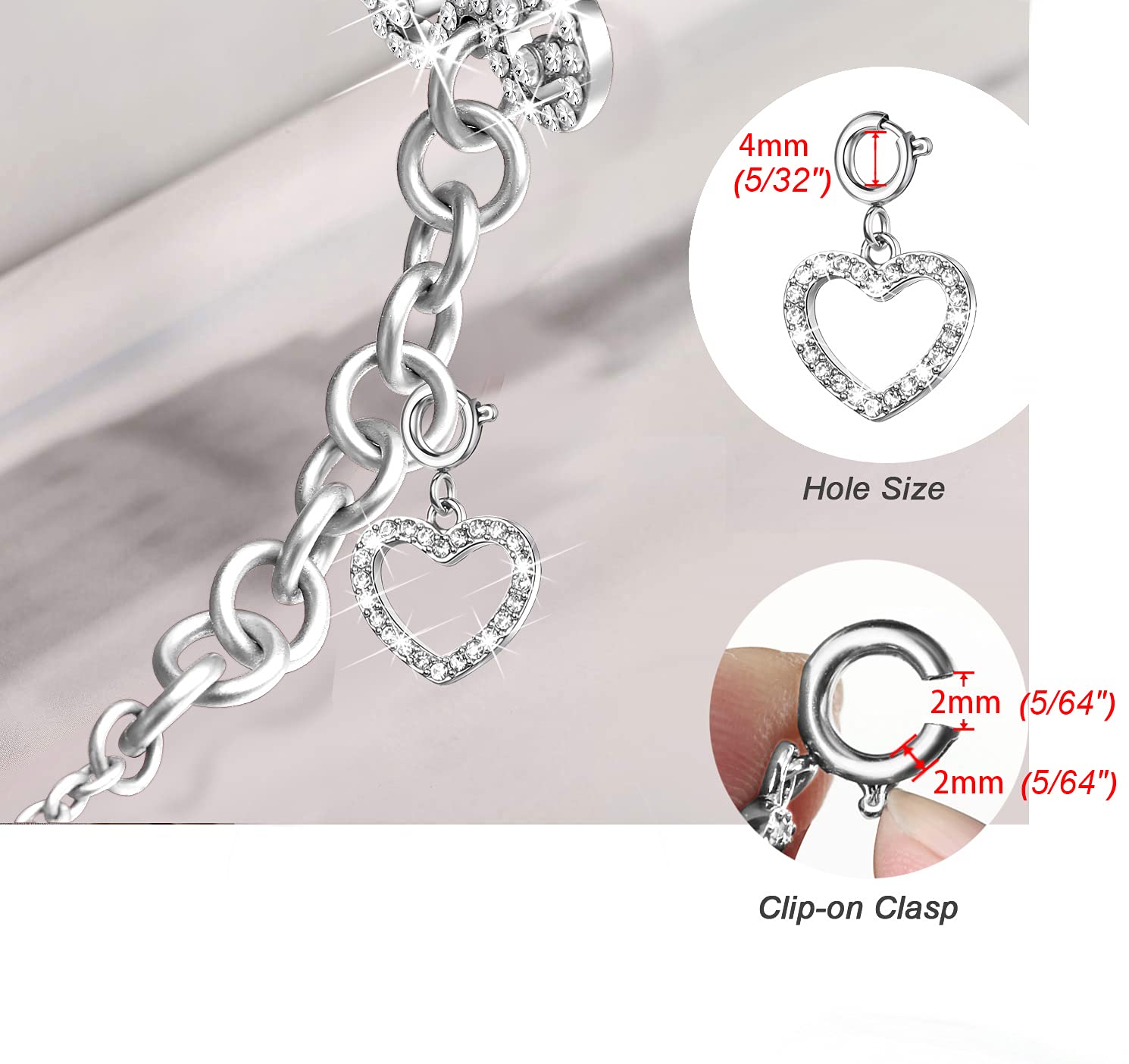 Secbolt Charms for Women's Bracelets, Heart/Silver