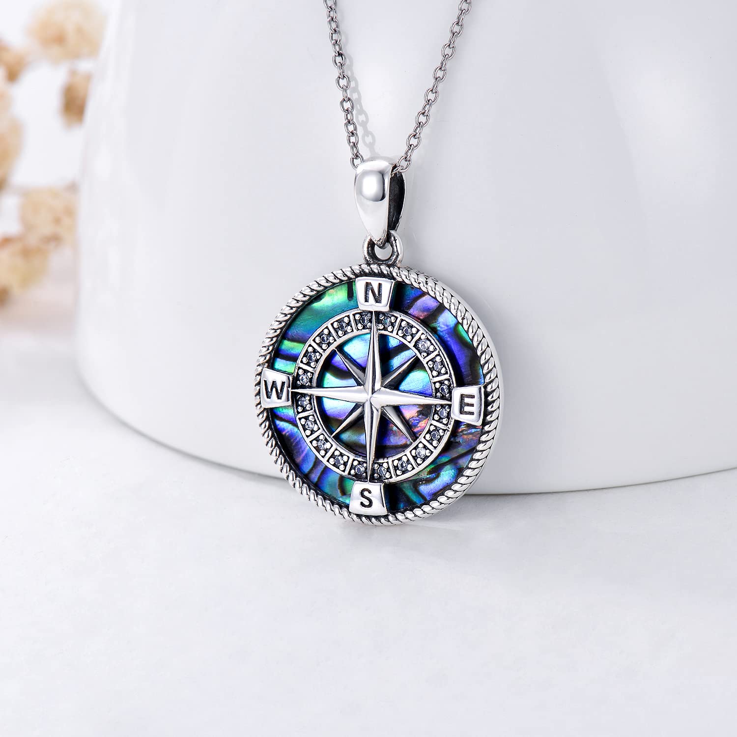 YAFEINI Compass Necklace Sterling Silver Compass Pendant Jewelry Gifts for Women (Compass)