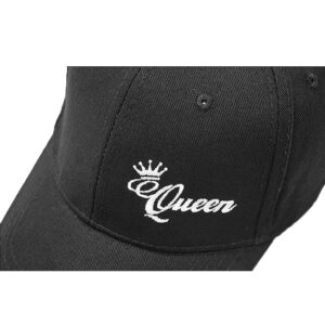 Embroidered King and Queen Couple Matching 2 in one Order Caps, Adjustable Baseball Hat (Black King+Queen)