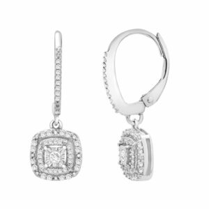 Timeless Love 1/4 CTTW Diamond Square Dangle Miracle Plate Earrings Set in Polished Sterling Silver, Dainty Jewelry, Women’s Fashion Earrings