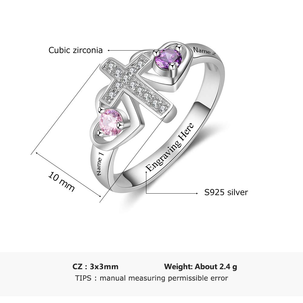 kaululu Mothers Ring 2 Birthstone Personalized Sterling Silver Ring for Women Custom Mom Ring with 2 Name Promise Rings Mothers Day Ring Gifts for Mom Grandmother Wife (Style 1, 9)