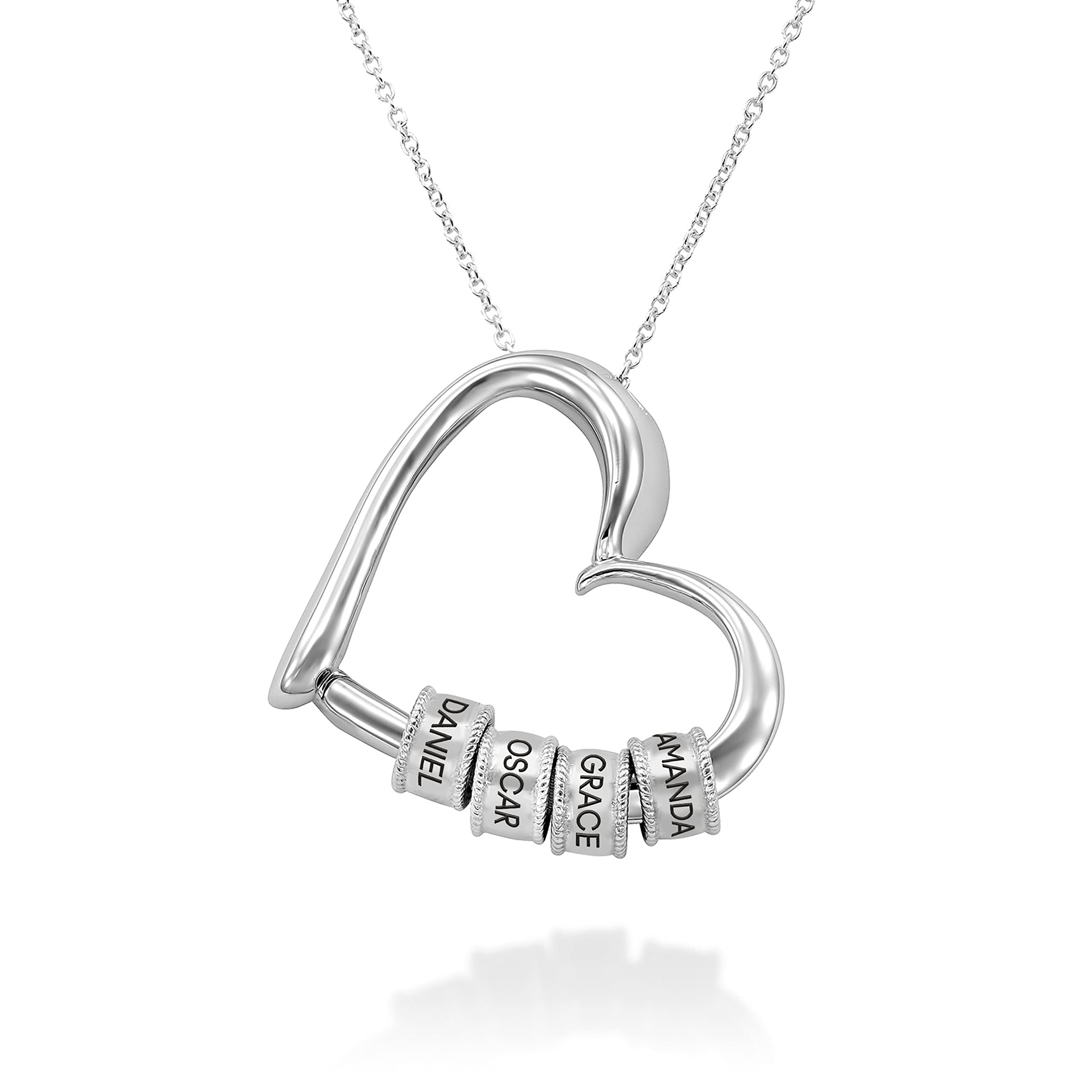 MYKA - Personalized Heart Shape Necklace with Engraved Beads for Women, Custom Inscribed Names, Optional Diamond Stone, Dainty Fashion Jewelry for Mom, Grandma for Mother's Day