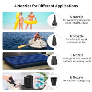 Dexpole Electric Air Pump, Portable Air Pump for Inflatables, Rechargeable Pumps with Nozzles for Air Mattress,Swimming Rings,Padding Pools