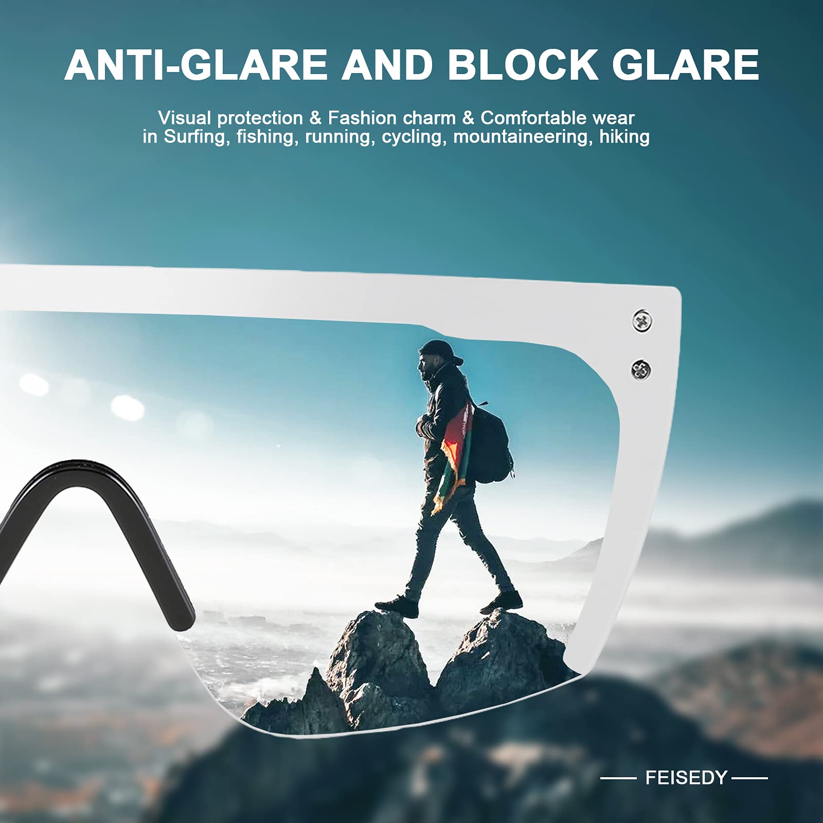 FEISEDY Mirrored Oversized Rimless Sunglasses for Women Men 2021 Flat Top Shield Wrap Square UV400 B2761