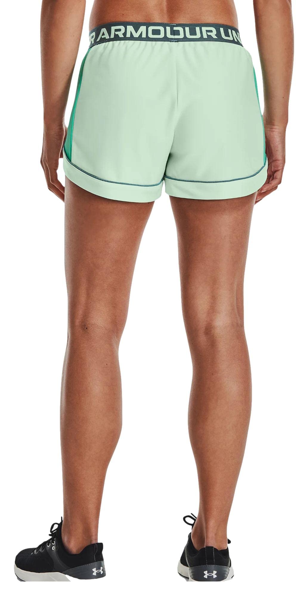 Under Armour Women's UA Play Up Side Mesh Shorts (Medium, Seaglass Blue/Comet Green)