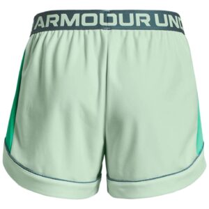 Under Armour Women's UA Play Up Side Mesh Shorts (Medium, Seaglass Blue/Comet Green)