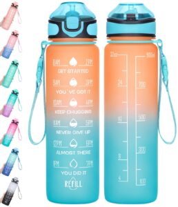 meitagie water bottle 32oz with straw, motivational water bottle with time marker & buckle strap,leak-proof tritan bpa-free, ensure you drink enough water for fitness, gym, camping, outdoor sports