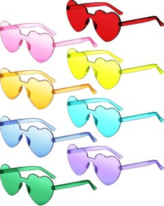 frienda 8 pairs heart shaped sunglasses for women rimless heart glasses candy color heart sunglasses for party favor (assorted colors)