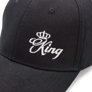 Embroidered King and Queen Couple Matching 2 in one Order Caps, Adjustable Baseball Hat (Black King+Queen)