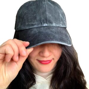 Distressed-Washed Ponycap Messy High Bun Ponytail Adjustable Cotton Baseball Cap Hat Half-Empty Top Sunshade Baseball Cap