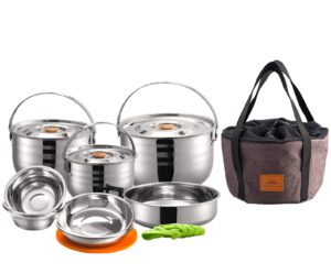 campingmoon 16pcs stainless steel outdoor camping nesting mess kit cookware set pots pans with storage carrying bag mc240