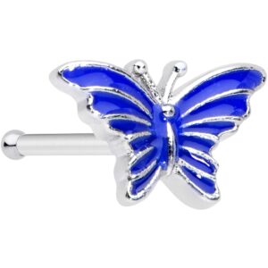 body candy womens 20g steel nose ring blue butterfly nose stud nose bone body piercing jewelry 1/4"