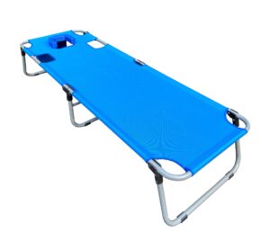 ostrich camping cot with padded open & close face cavity, heavy duty powder coated steel frame, easily folds