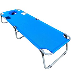 Ostrich Camping Cot with Padded Open & Close Face Cavity, Heavy Duty Powder Coated Steel Frame, Easily Folds