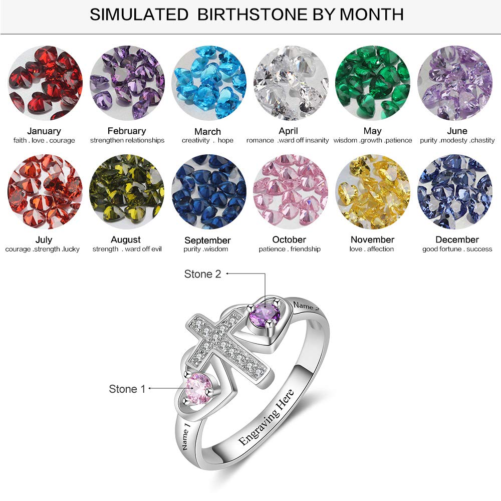 kaululu Mothers Ring 2 Birthstone Personalized Sterling Silver Ring for Women Custom Mom Ring with 2 Name Promise Rings Mothers Day Ring Gifts for Mom Grandmother Wife (Style 1, 9)