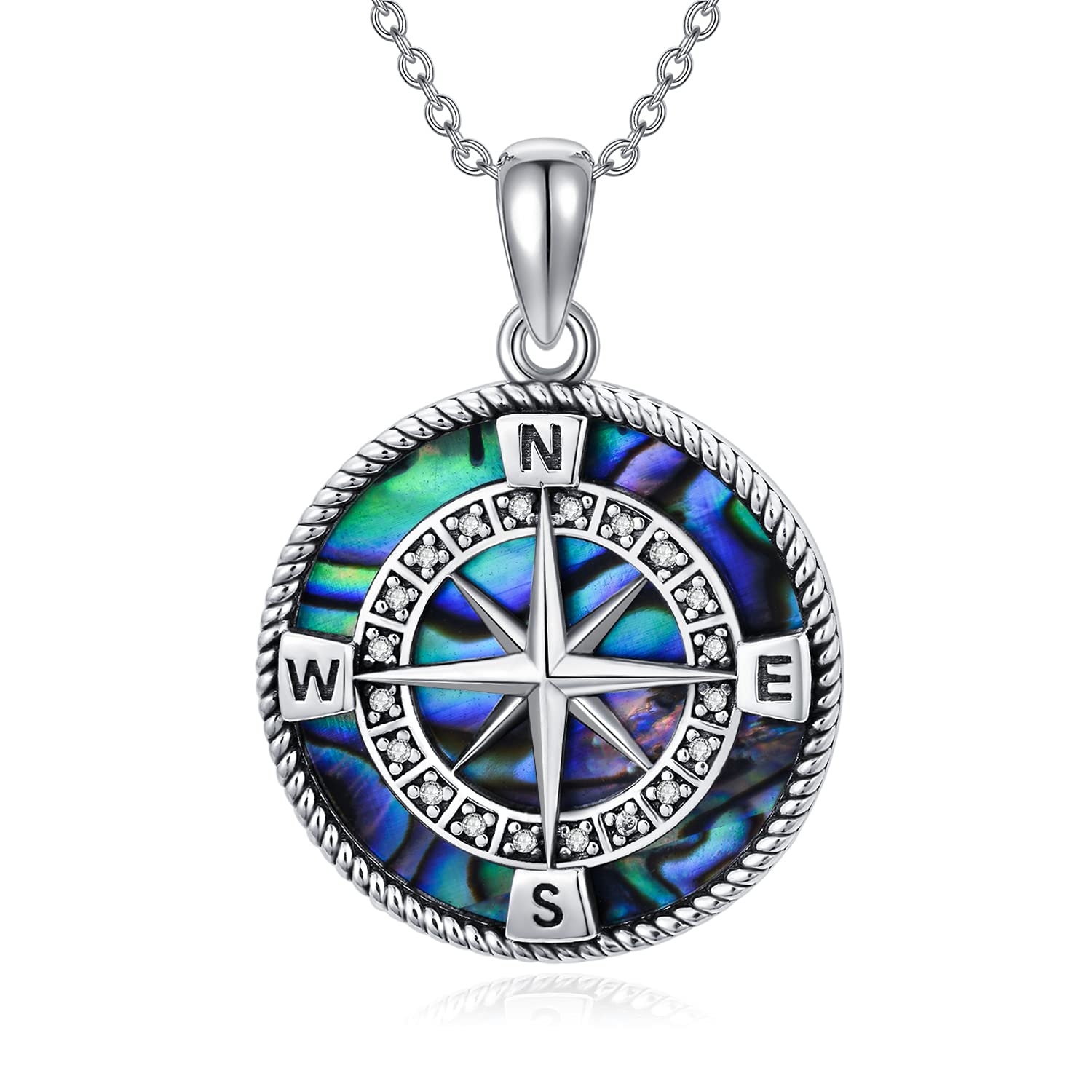 YAFEINI Compass Necklace Sterling Silver Compass Pendant Jewelry Gifts for Women (Compass)