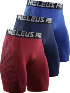 neleus men's compression shorts 3 pack quick dry athletic running shorts,6086,red/navy/blue,l