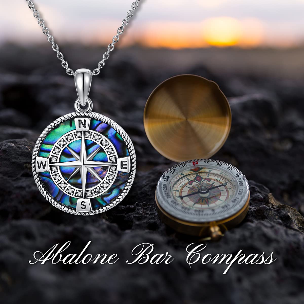 YAFEINI Compass Necklace Sterling Silver Compass Pendant Jewelry Gifts for Women (Compass)