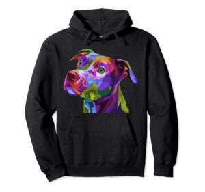 american pitbull terrier pop art portrait for dog owners pullover hoodie