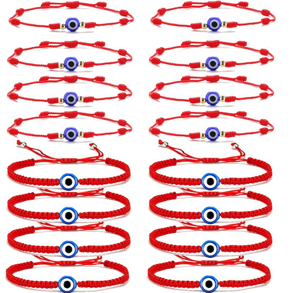 SONNYX 16 Set Evil Eye String Kabbalah Bracelets 8 Knots Bracelets Adjustable Red Rope Cord Thread Braided Bracelet Protection Luck Amulet Wish Bracelet Ancient Friendship Charm for Women Men