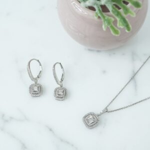 Timeless Love 1/4 CTTW Diamond Square Dangle Miracle Plate Earrings Set in Polished Sterling Silver, Dainty Jewelry, Women’s Fashion Earrings