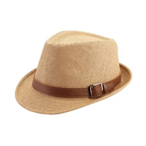 faleto summer straw fedora hat for men women mens beach hats cuban hat sun hat unisex short brim fedora panama trilby hat with leather belt