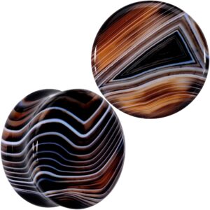 body candy 7/8 2pc natural black line agate stone saddle plugs double flare plug ear plug gauges set of 2