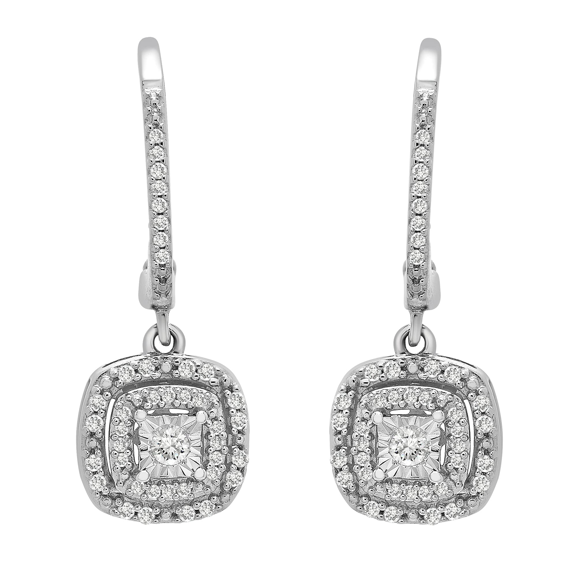 Timeless Love 1/4 CTTW Diamond Square Dangle Miracle Plate Earrings Set in Polished Sterling Silver, Dainty Jewelry, Women’s Fashion Earrings