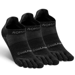 aomagic men & women's five toe socks for running hiking,athletic 5 toe socks lightweight breathable-value 3 packs-black, medium