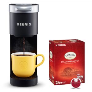 keurig k-mini single serve coffee maker with twinings of london english breakfast tea k-cup pods, 24 count