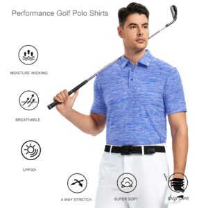 Alex Vando Mens Golf Shirt Moisture Wicking Quick-Dry Short Sleeve Casual Polo Shirts for Men,Blue,M