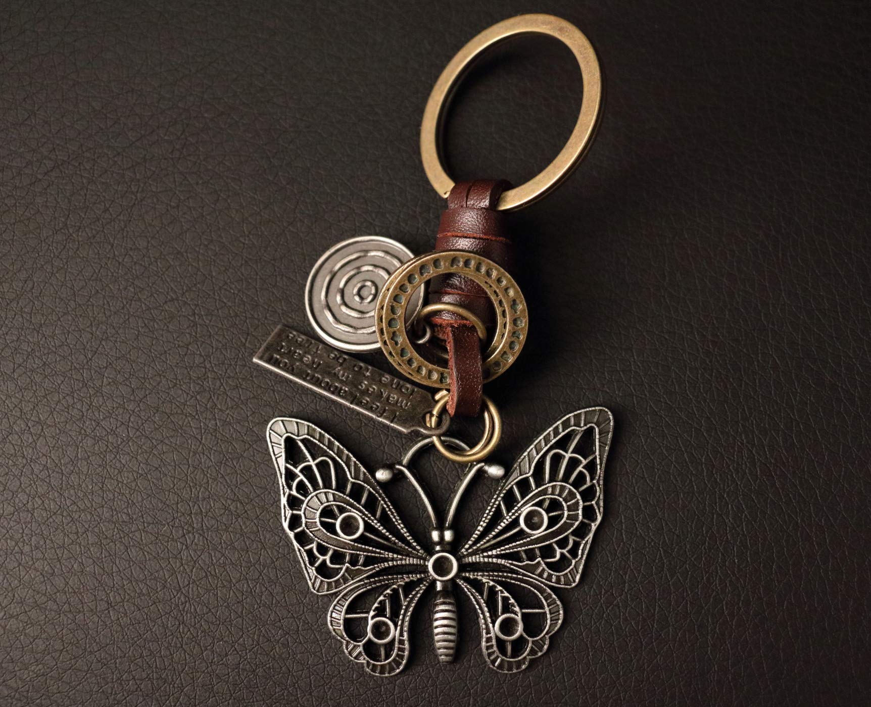 AuPra Butterfly KeyChain Gift Women Leather KeyRing Girl Home Car Door Keys Holder Lady Present