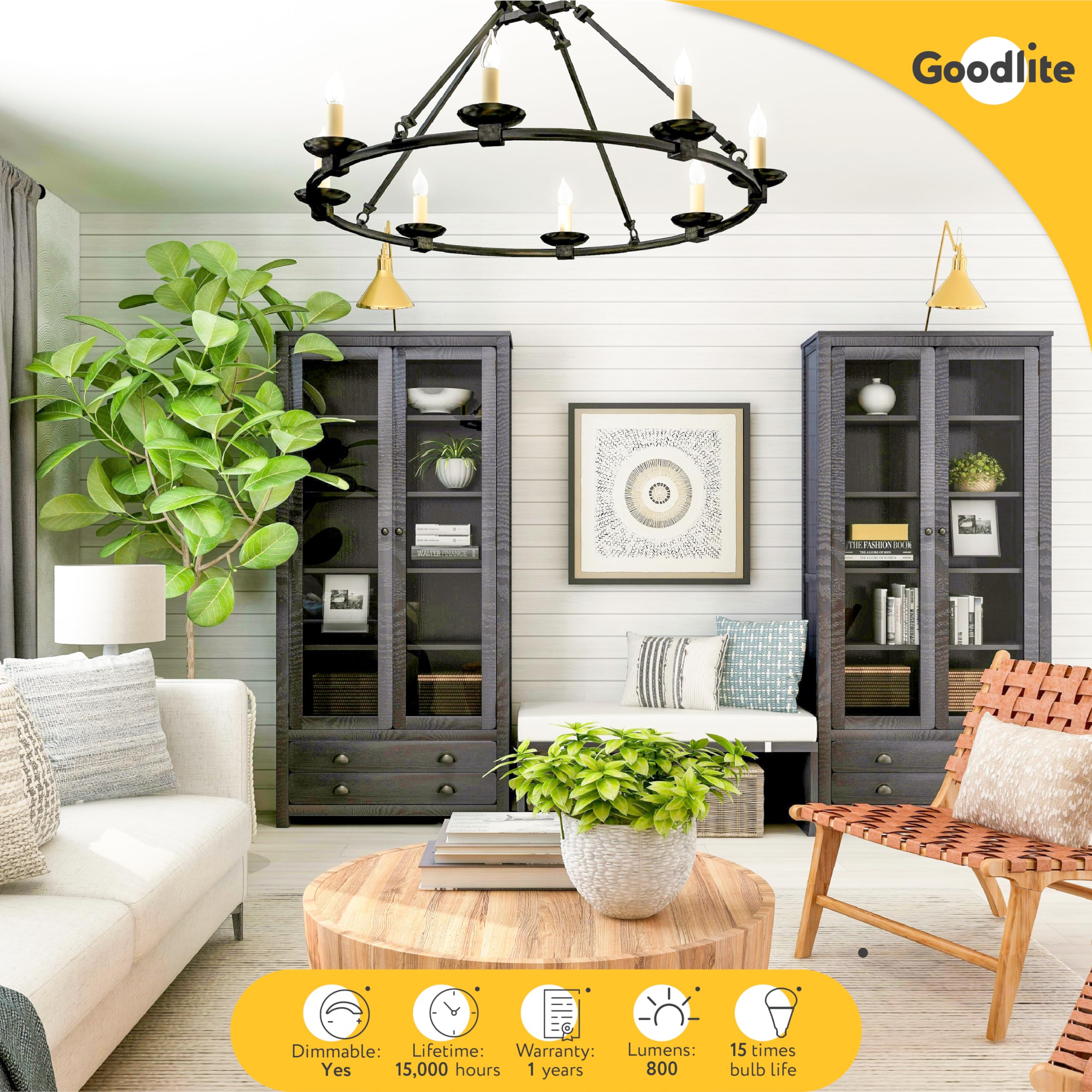 Goodlite C32 LED Chandelier Bulb, Torpedo Tip, 7W (80W Equal), Dimmable, 800 Lumens, Neutral White 3500k, 15k Hrs, Eco-Friendly, Ideal for Candelabra & Decorative Lighting, E12 Base, 1ct. (G-20144)