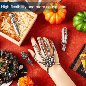 4 Pieces Punk Wristband Skull Fingers Hand Bracelet Skull Finger Skeleton Joint Bracelet Knuckle Full Finger Knuckle Joint Finger Armour Knuckle Full Finger Ring (Silver)