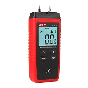 uni-t wood moisture meter ut377a, pin-type digital moisture tester detector damp tester dampness meter, detects up to 2.6”(65mm) deep for wood building material firewood paper floor measuring