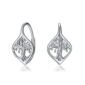 winnicaca tree of life earings for women sterling silver tree of life leaver back earrings tree of life jewelry gifts for women birthday