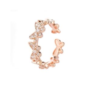 tafeily dainty cute cz butterfly adjustable rings for women girls boy men 18k silver/rose gold plated wrap stacking finger ring statement open band promise wedding rings jewelry gift (rose gold)