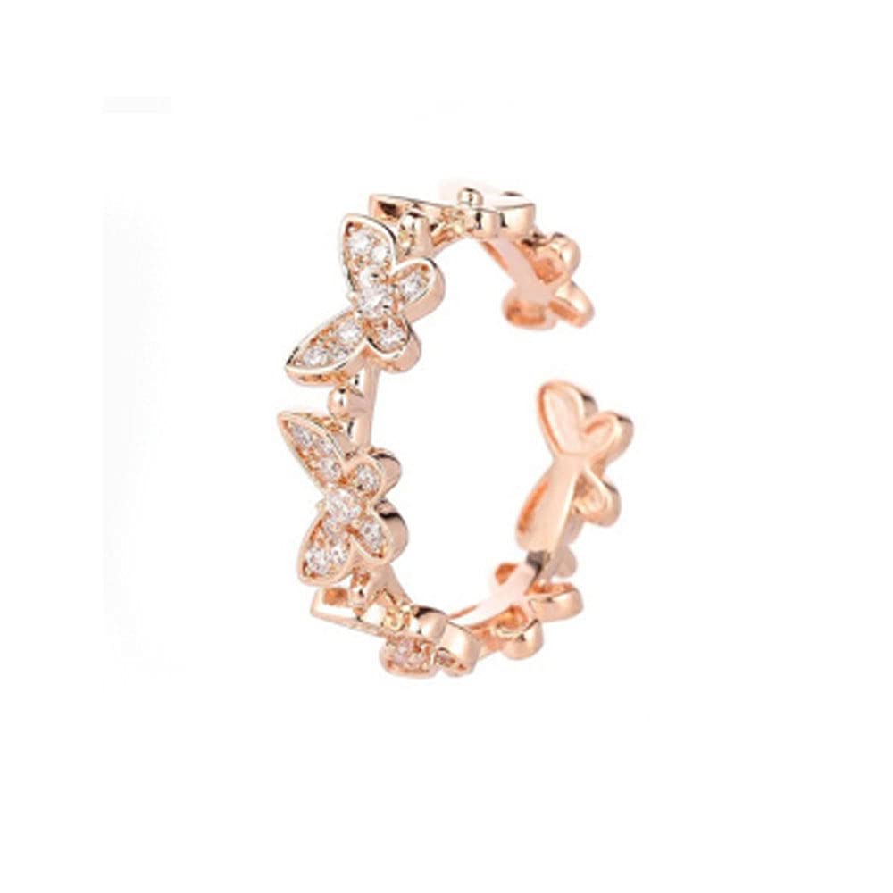 Tafeily Dainty Cute CZ Butterfly Adjustable Rings for Women Girls Boy Men 18K Silver/Rose Gold Plated Wrap Stacking Finger Ring Statement Open Band Promise Wedding Rings Jewelry Gift (rose gold)