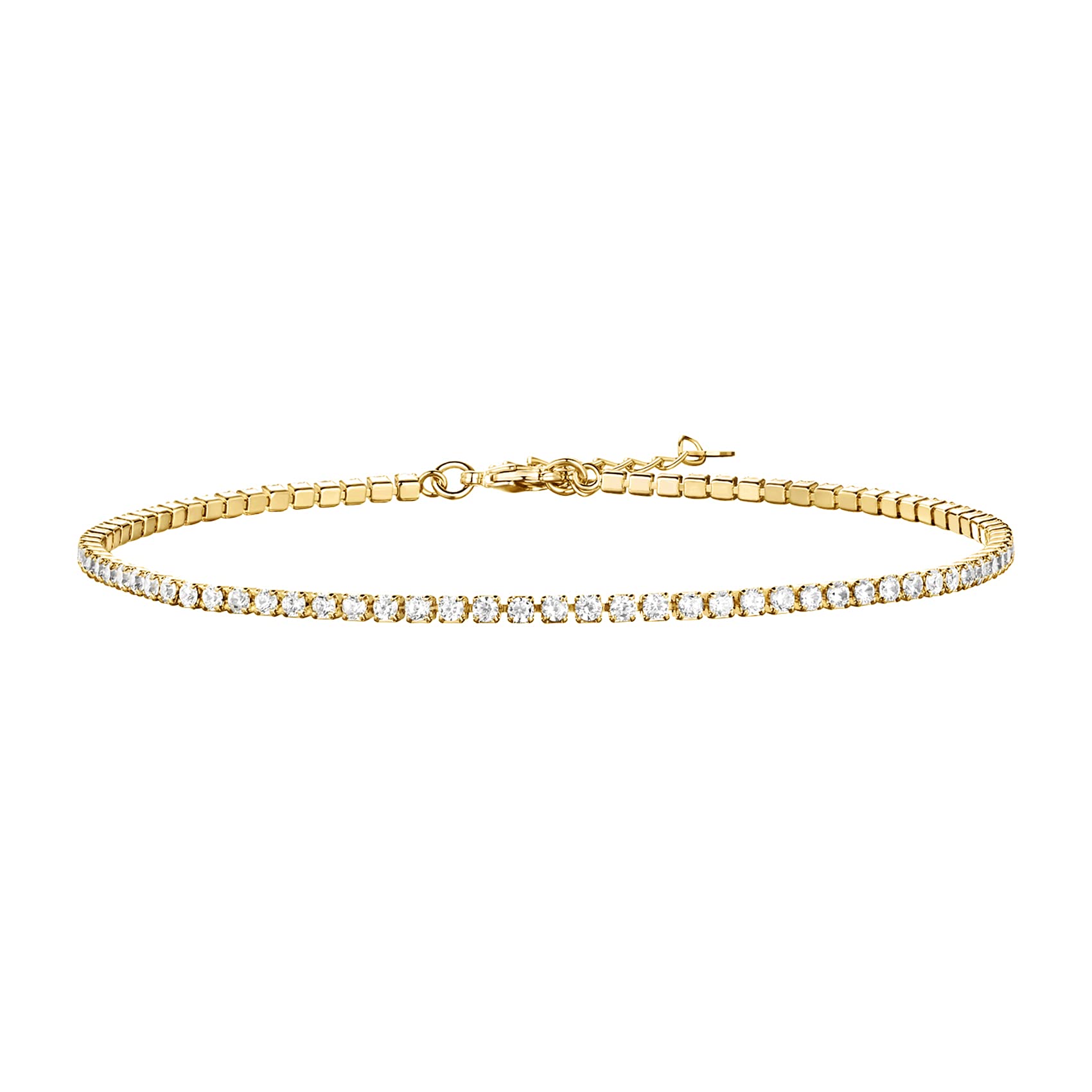 PAVOI 14K Gold Plated Charm Link Flat Gold Anklets for Women (Tennis, yellow gold plated)