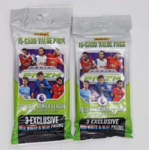 2020/21 panini prizm epl soccer cello packs - 2 pack bundle - 30 cards each - 6 red, white, and blue prizms