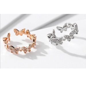 Tafeily Dainty Cute CZ Butterfly Adjustable Rings for Women Girls Boy Men 18K Silver/Rose Gold Plated Wrap Stacking Finger Ring Statement Open Band Promise Wedding Rings Jewelry Gift (rose gold)