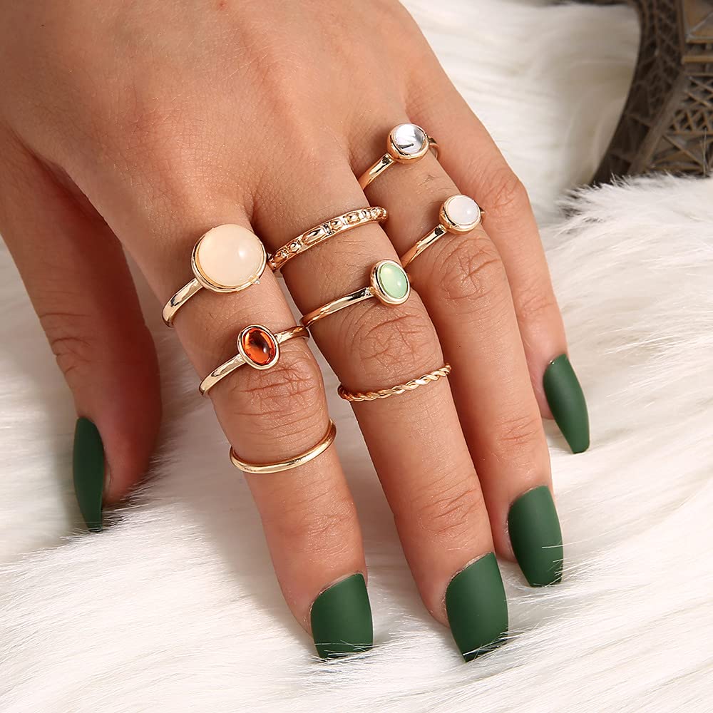 ZZ ZINFANDEL 8pcs Gold Gem Knuckle Ring Set for Women Vintage Stackable Finger Rings Set