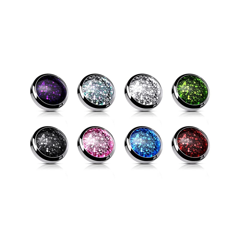 Pierced Owl 14GA Stainless Steel Epoxy Covered Glitter Internally Threaded Dermal Anchor Top (Purple)