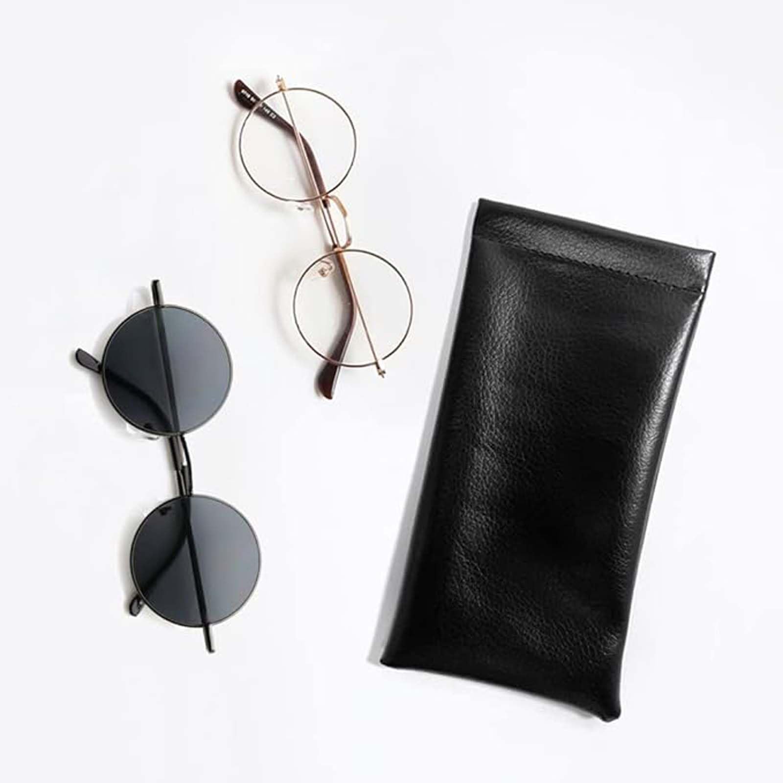 alladaga 3 Pack Leather Soft Sunglasses Case Squeeze Top Portable Eyeglasses Pouch Glasses Bag for Women Men