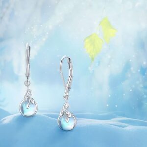 Moonstone Leverback Earrings for Women Sterling Silver Tree Life 6mm Moonstone Dangle Earrings Jewelry Gifts Hypoallergenic Earrings for Women Daughter Sensitive Ears